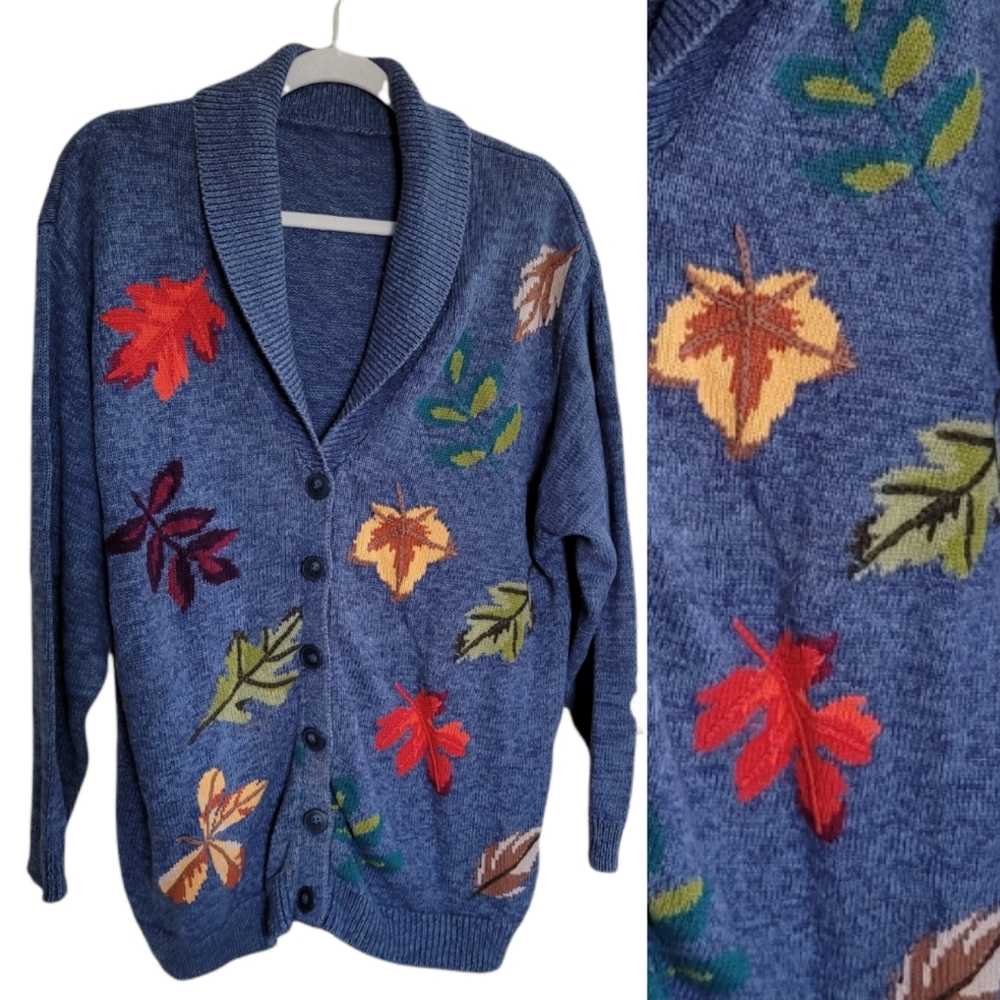 Vintage Fall Leaves Inspired Knit Cardigan - Gem